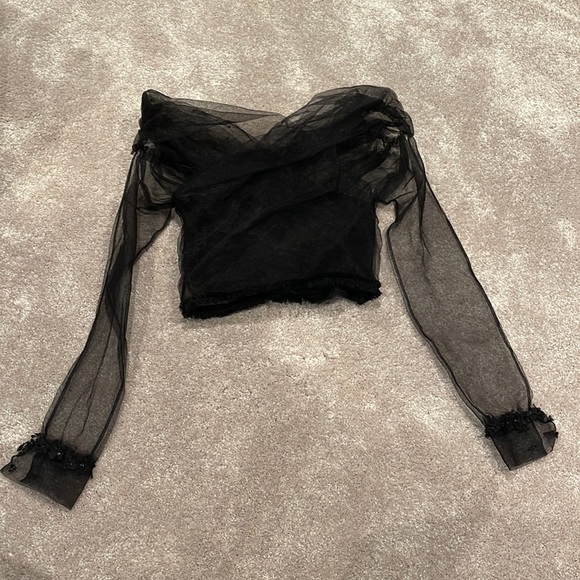Tops | Maxfield Black Sheer Long Sleeve Glamour Top | Poshmark